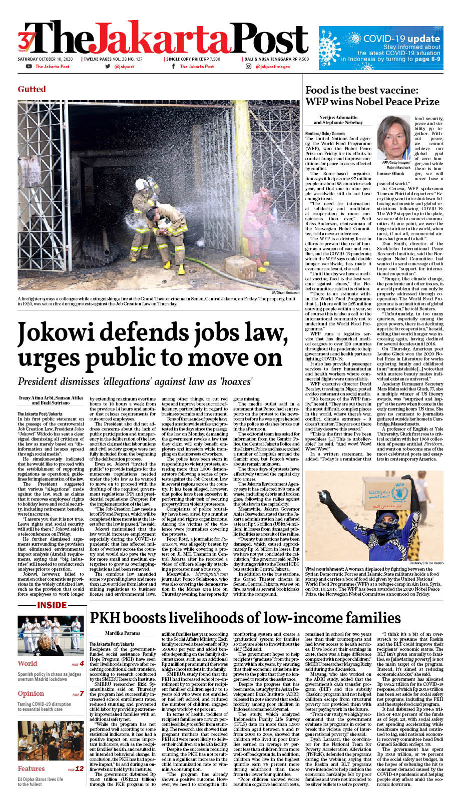 Frontpage - Sat, October 10, 2020 - The Jakarta Post