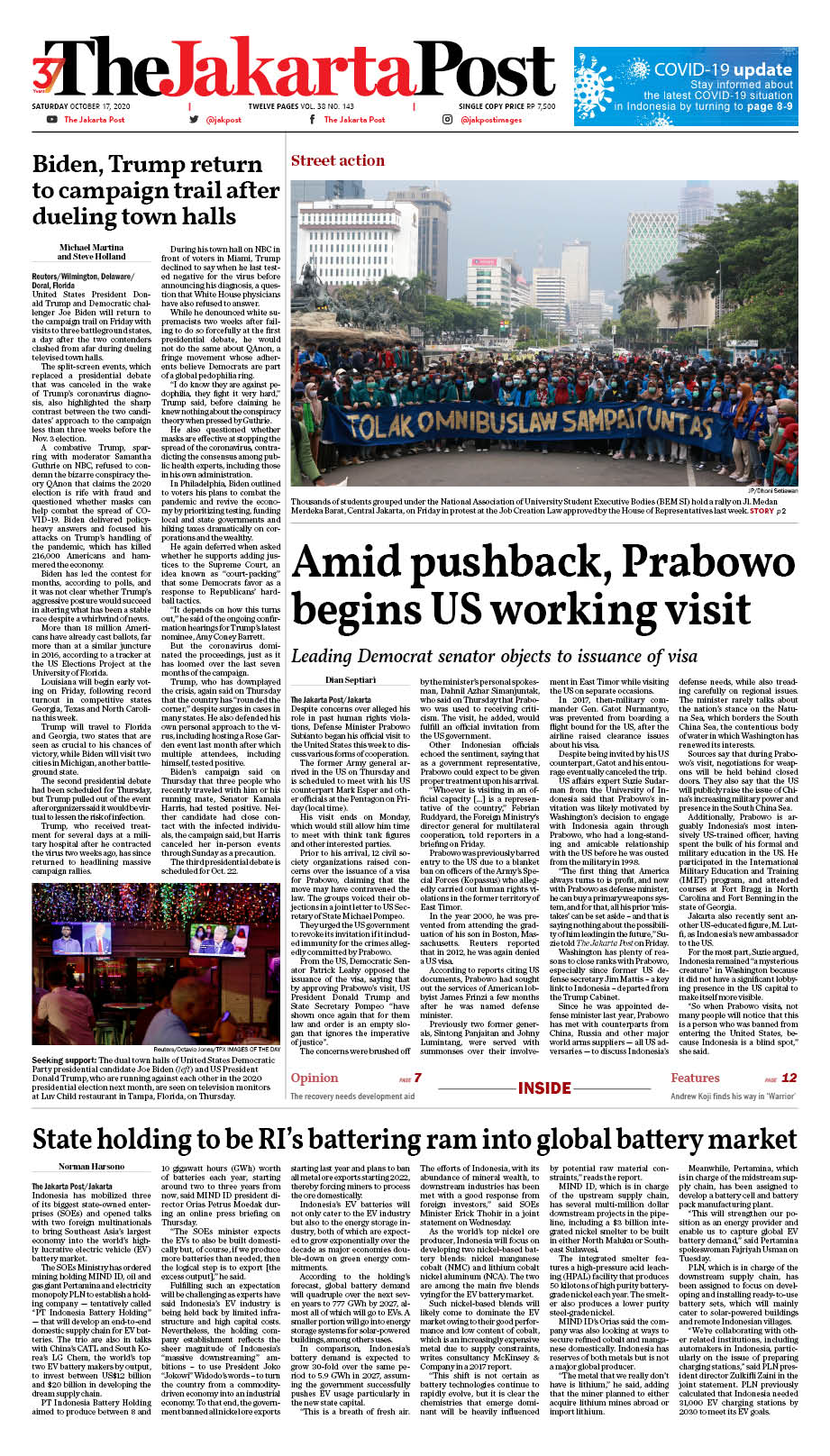 Frontpage - Sat, October 17 2020 - The Jakarta Post
