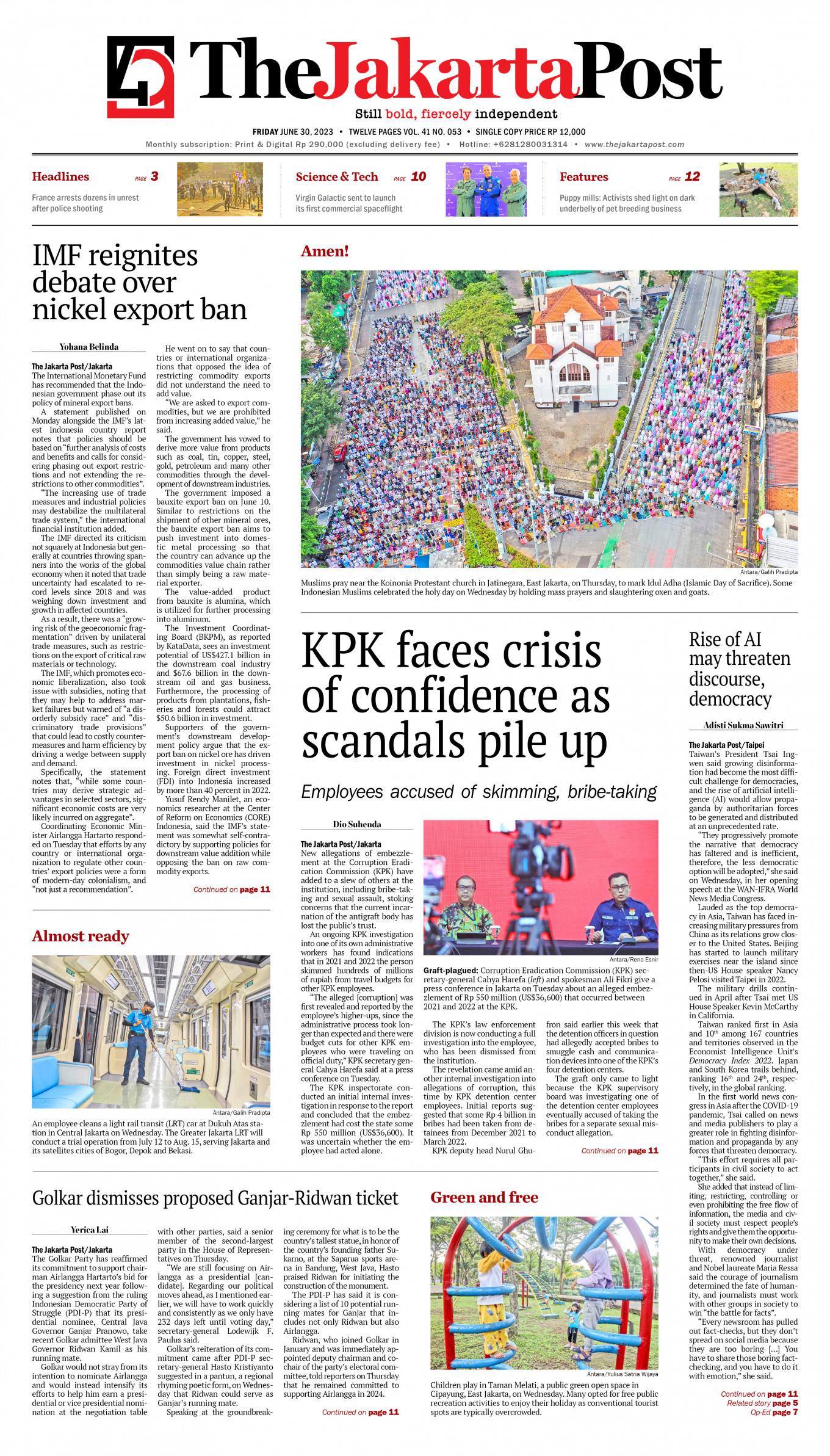 Frontpage - Fri, June 30, 2023 - The Jakarta Post