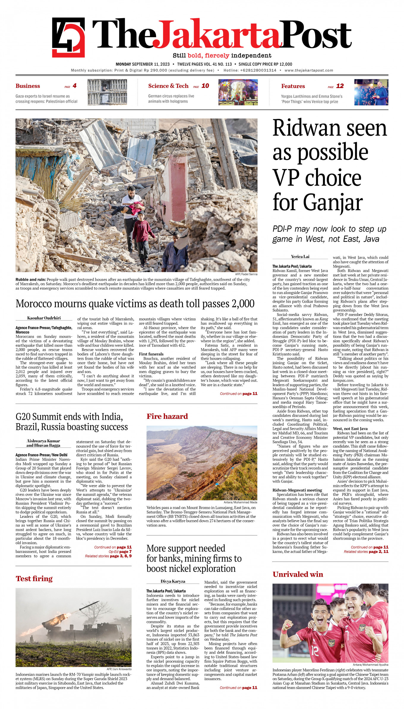Frontpage - Mon, September 11, 2023 - The Jakarta Post