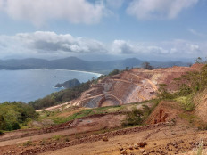 The Tujuh Bukit copper and gold mine in Banyuangi, East Java, operated by PT Merdeka Copper Gold subsidiary PT Bumi Suksesindo, is pictured on Oct. 25, 2024